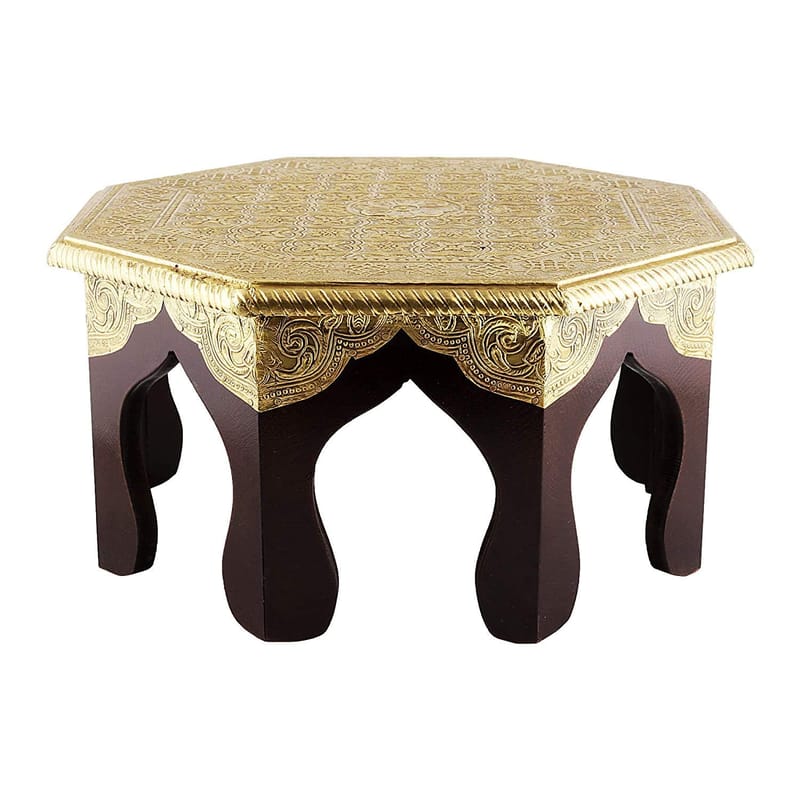 Wood_To_Cart Pooja Bajot Stool/Octangle Pooja Decor/Brass Chowki/Patla ...