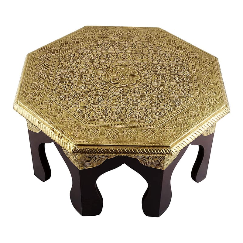 Wood_To_Cart Pooja Bajot Stool/Octangle Pooja Decor/Brass Chowki/Patla ...