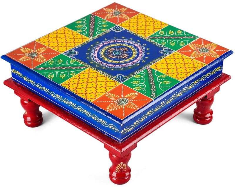 Wood_To_Cart Pooja Bajot Stool/Pooja Decor/Painted Chowki/Painted Patla ...