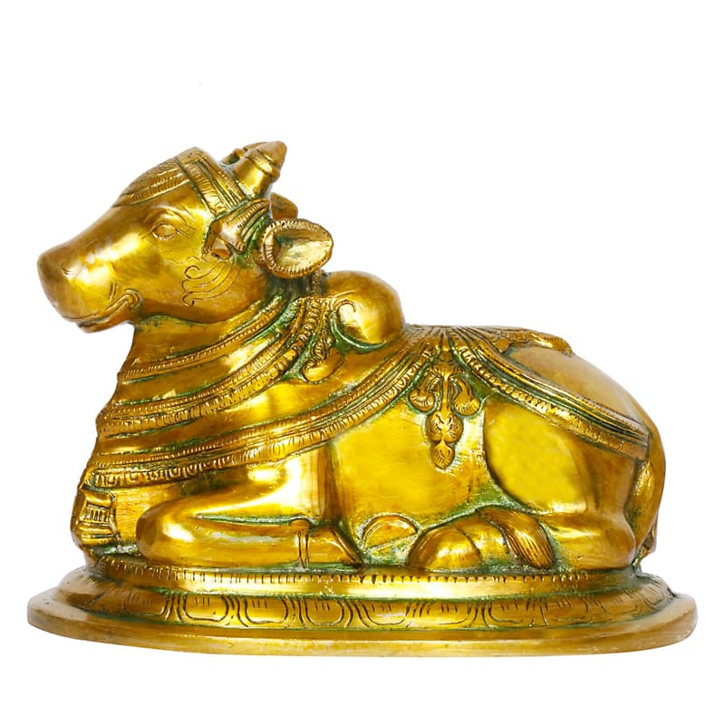 ARTVARKO Brass Nandi Shiv Ji Parvati Vehicle Nandi Cow Bull Statue Idol Shiva Devotee Seated ...