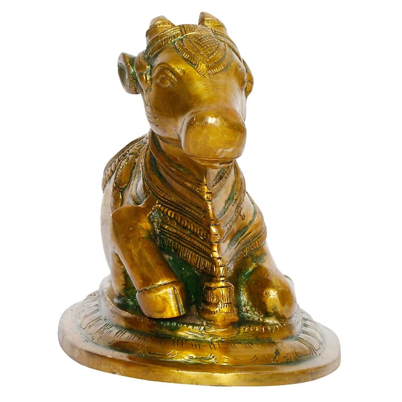 ARTVARKO Brass Nandi Shiv Ji Parvati Vehicle Nandi Cow Bull Statue Idol Shiva Devotee Seated ...