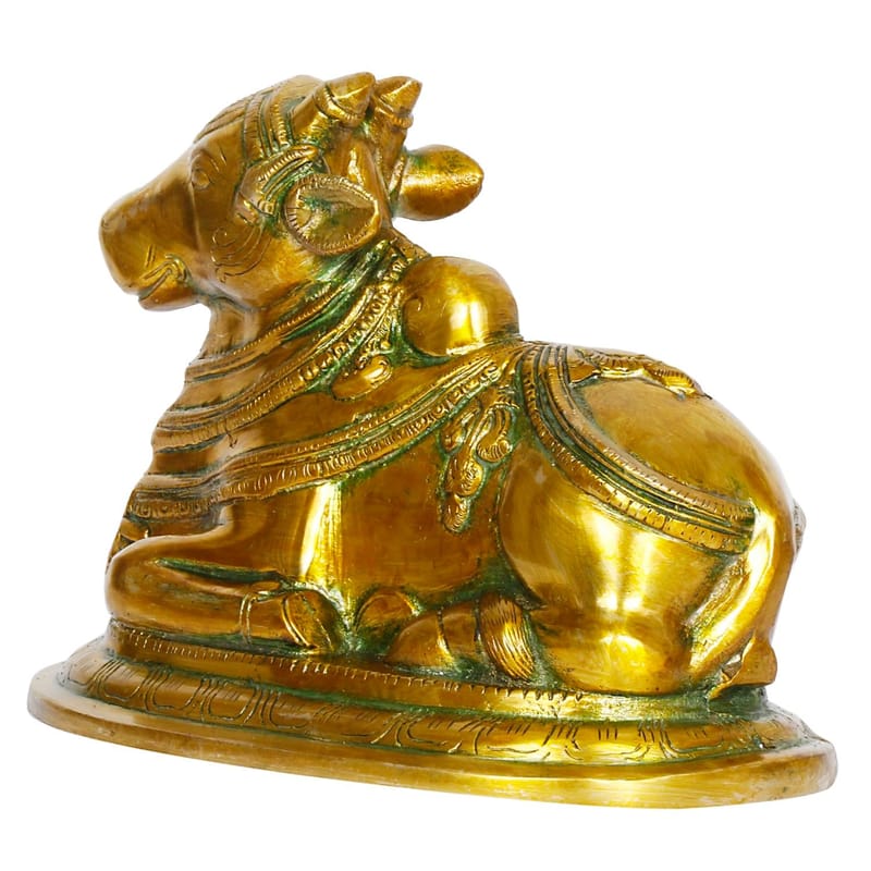 ARTVARKO Brass Nandi Shiv Ji Parvati Vehicle Nandi Cow Bull Statue Idol Shiva Devotee Seated ...