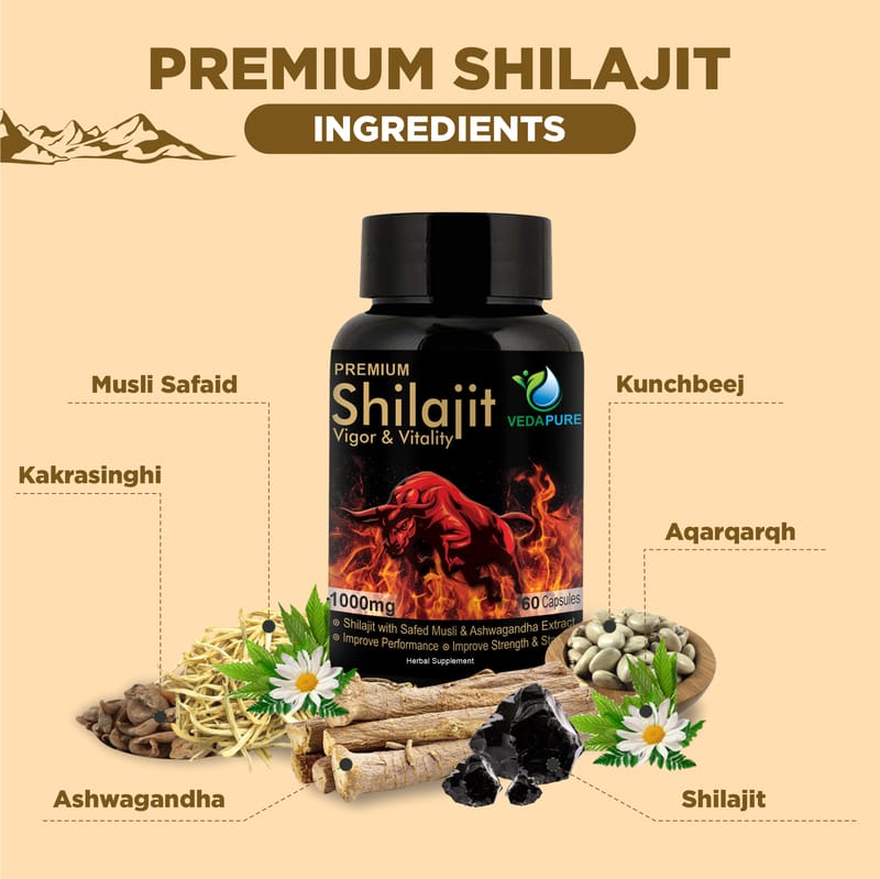 VEDAPURE Shilajit |Premium Gold Shilajit Capsules with Safed Musli & Ashwagandha | Shilajit ...