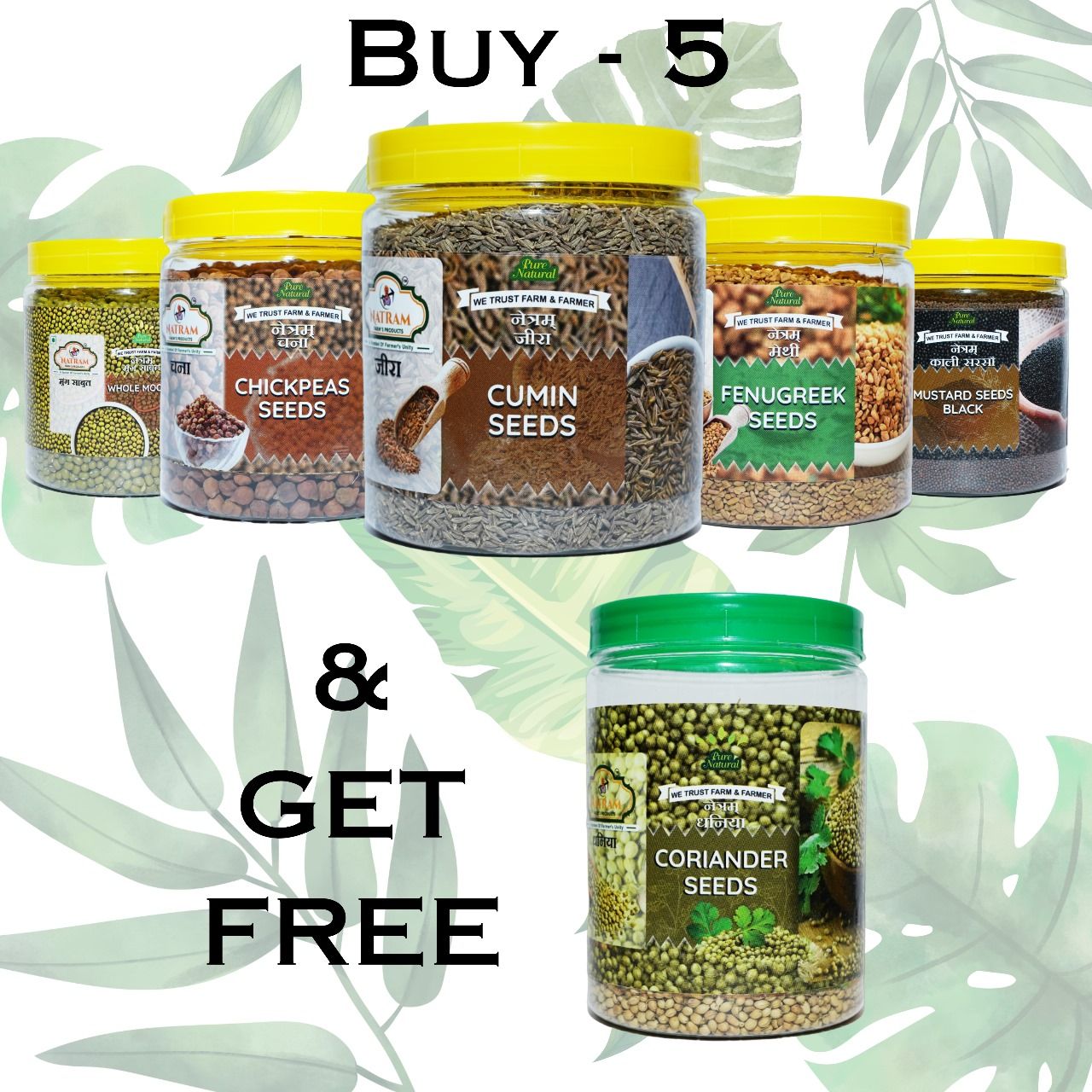 6 IN 1 COMBO- CUMIN SEEDS - CHICKPEAS SEEDS - WHOLE MOONG - FENUGREEK ...