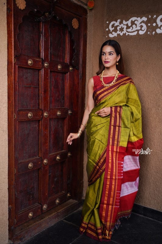Handloom Cotton Viscose Ilkal Saree with Pure Resham Pallu – Bright ...