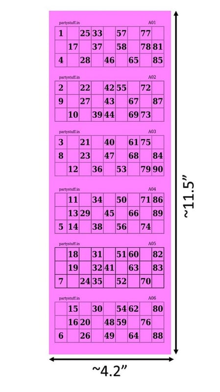 Classic Tambola Housie Ticket Loose Sheets, Good Quality Paper, Pink ...