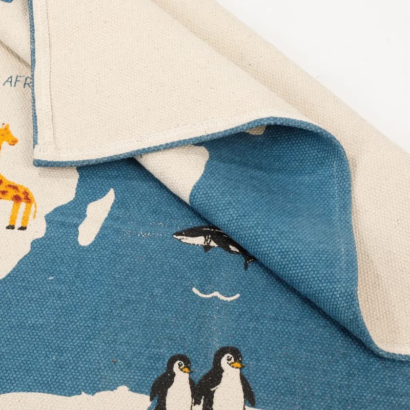 World map kids floor play mat, blue, white, yellow, 50x37
