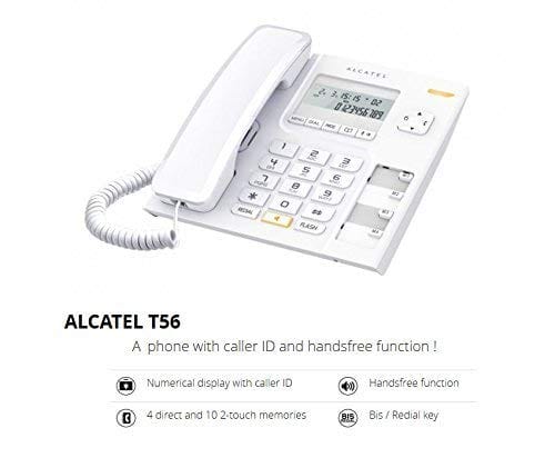 Alcatel T56 Corded Landline Phone With Caller Id And Handsfree (White)