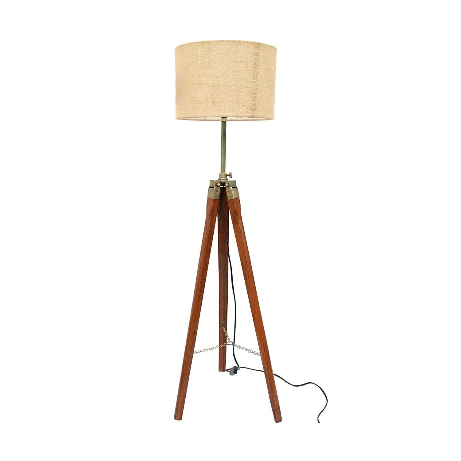LAMPS AND LIGHT JUTE FABRIC WITH KHADI SHADE WOODEN TRIPOD FLOOR LAMP ...