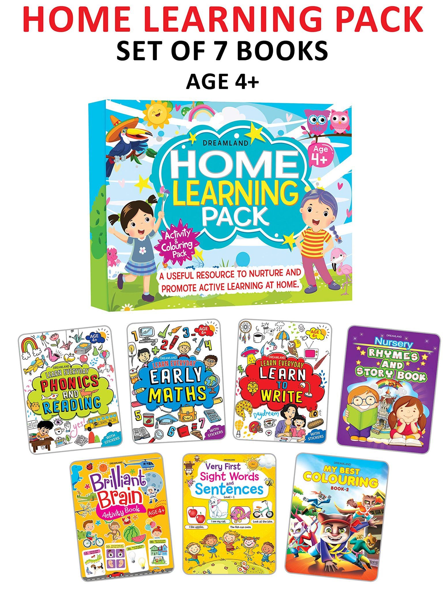 Home Learning Books Pack Age 4+ An Amazing Set of 7 Books- Phonics and ...