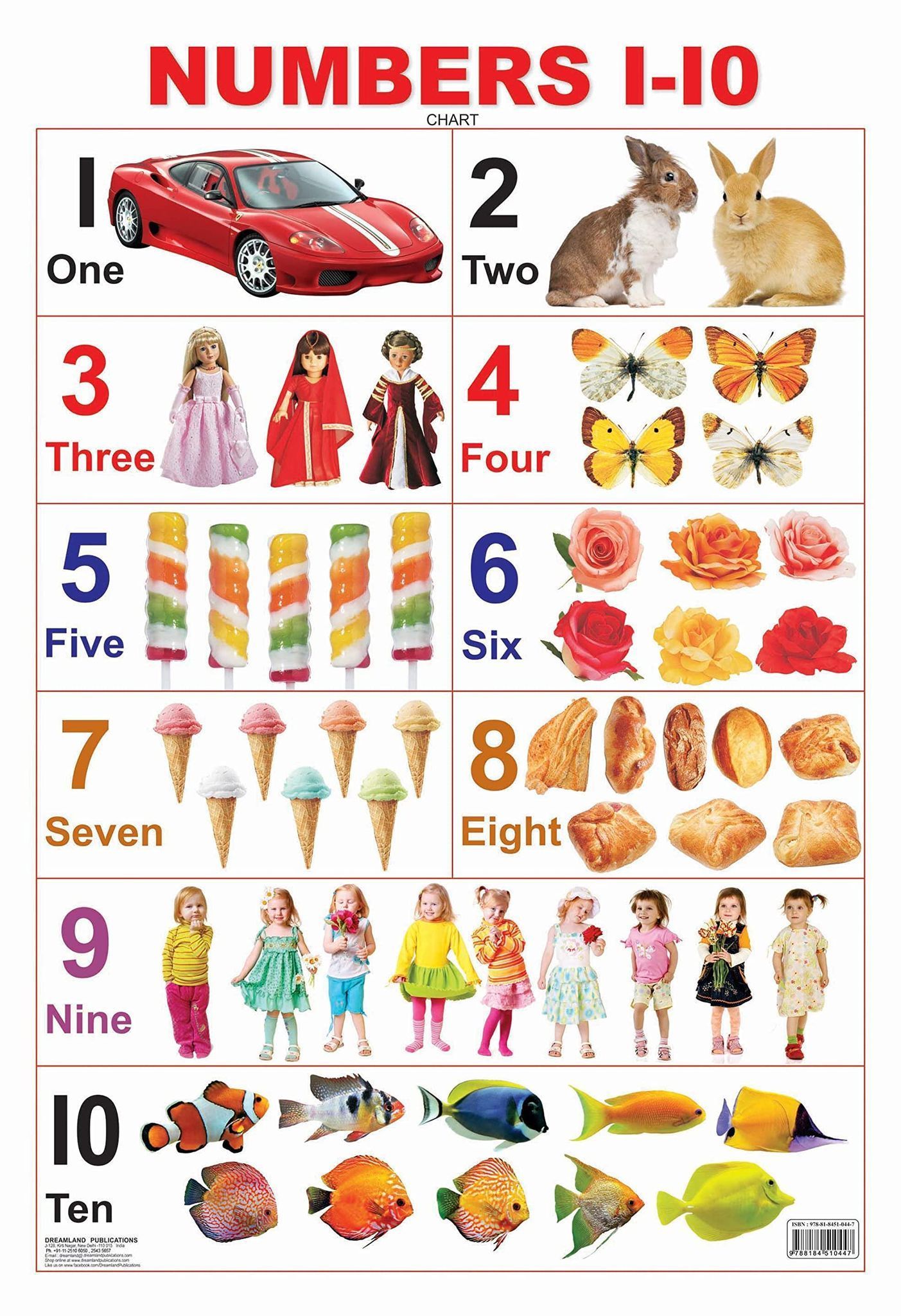 Numbers 1-10 Educational Wall Chart For Kids - Both Side Hard Laminated ...