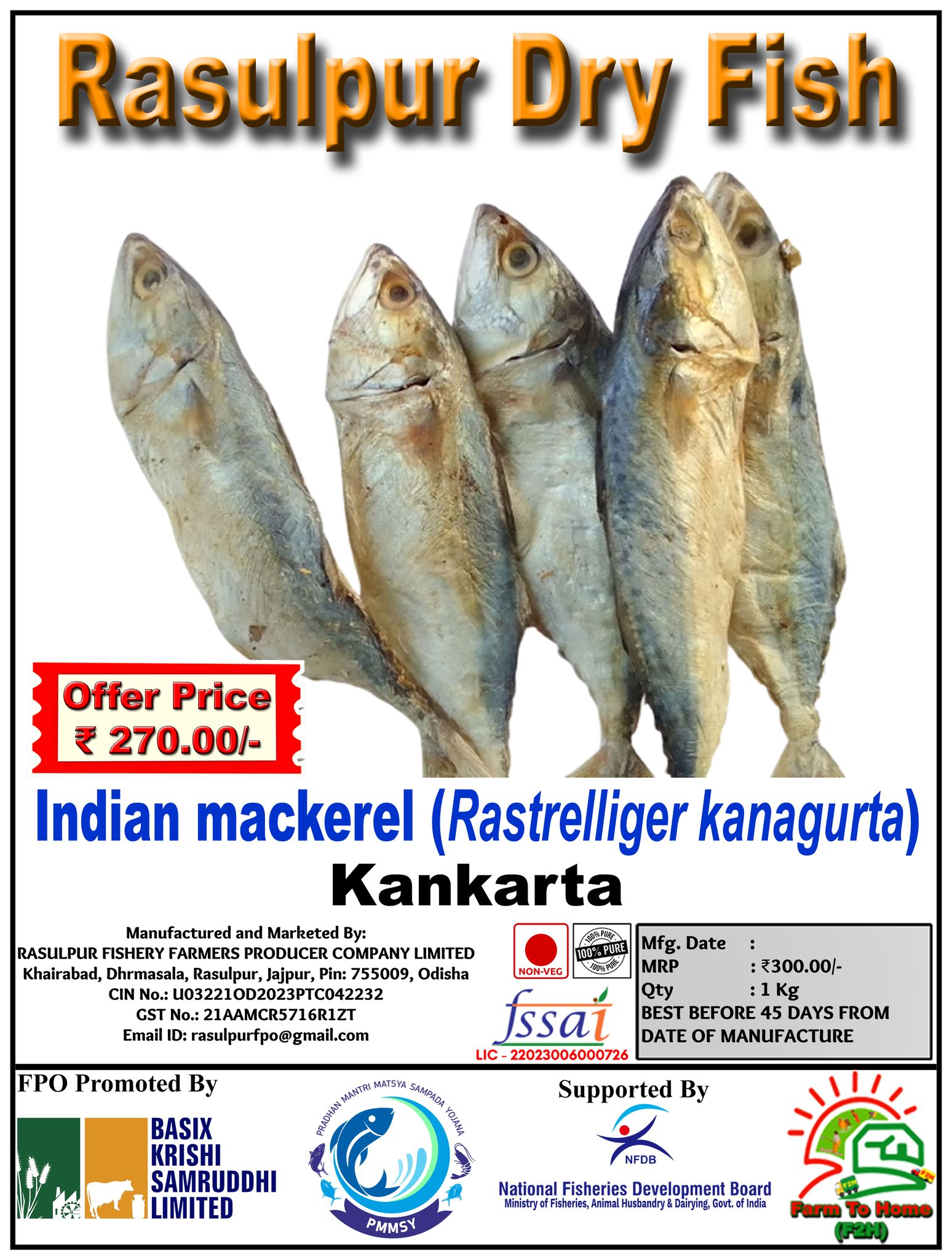 Indian mackerel (Rastrelliger kanagurta) | Kankarta | Rasulpur Dry Fish ...
