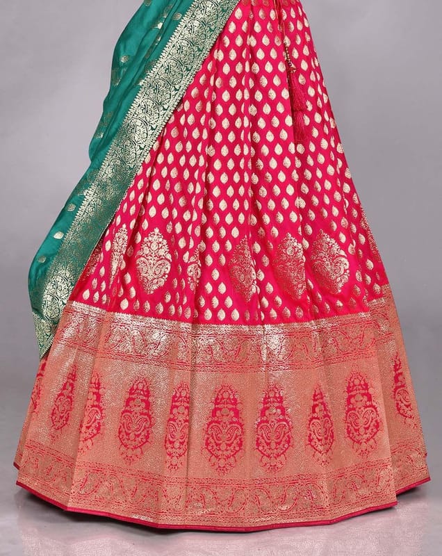 Rani And Rama Banarasi Silk Lehenga With Unstitched Blouse And Dupatta