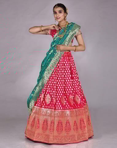 Rani And Rama Banarasi Silk Lehenga With Unstitched Blouse And Dupatta