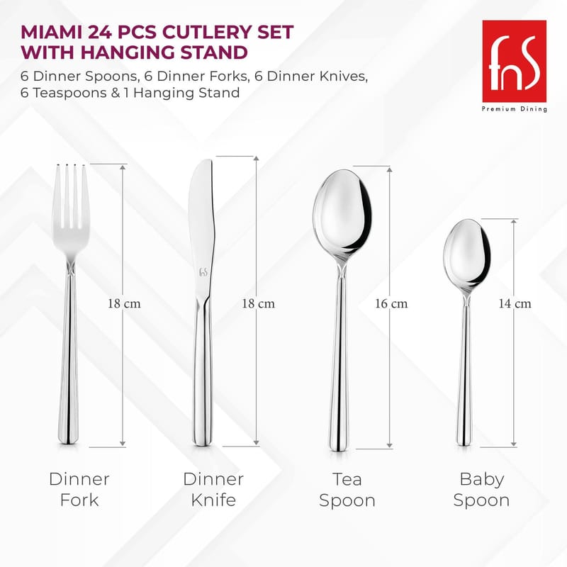 FnS Miami Classic Line Pattern Cutlery Set with Hanging Stand