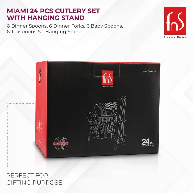 FnS Miami Classic Line Pattern Cutlery Set with Hanging Stand