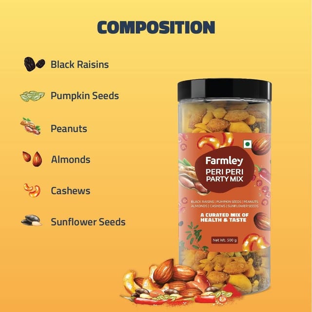 Farmley Peri Peri Party Mix 500 g Healthy Snacks Mixture of Dry Fruits ...