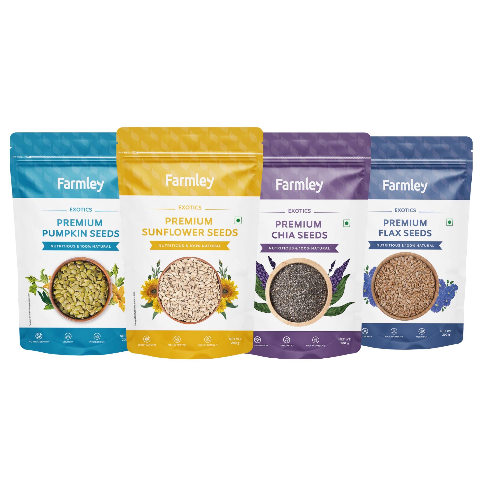 Farmley Premium Seeds Combo Pack for Eating | Total 200 g*4 | Chia ...
