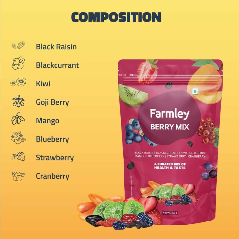 Farmley Trail Mix Dry Fruits 200g | Dried Berry Mix 200g | Protein Rich ...