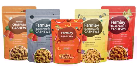 Farmley Roasted Cashew Nuts and Party Mix Snacks I 4 Roasted Cashew ...