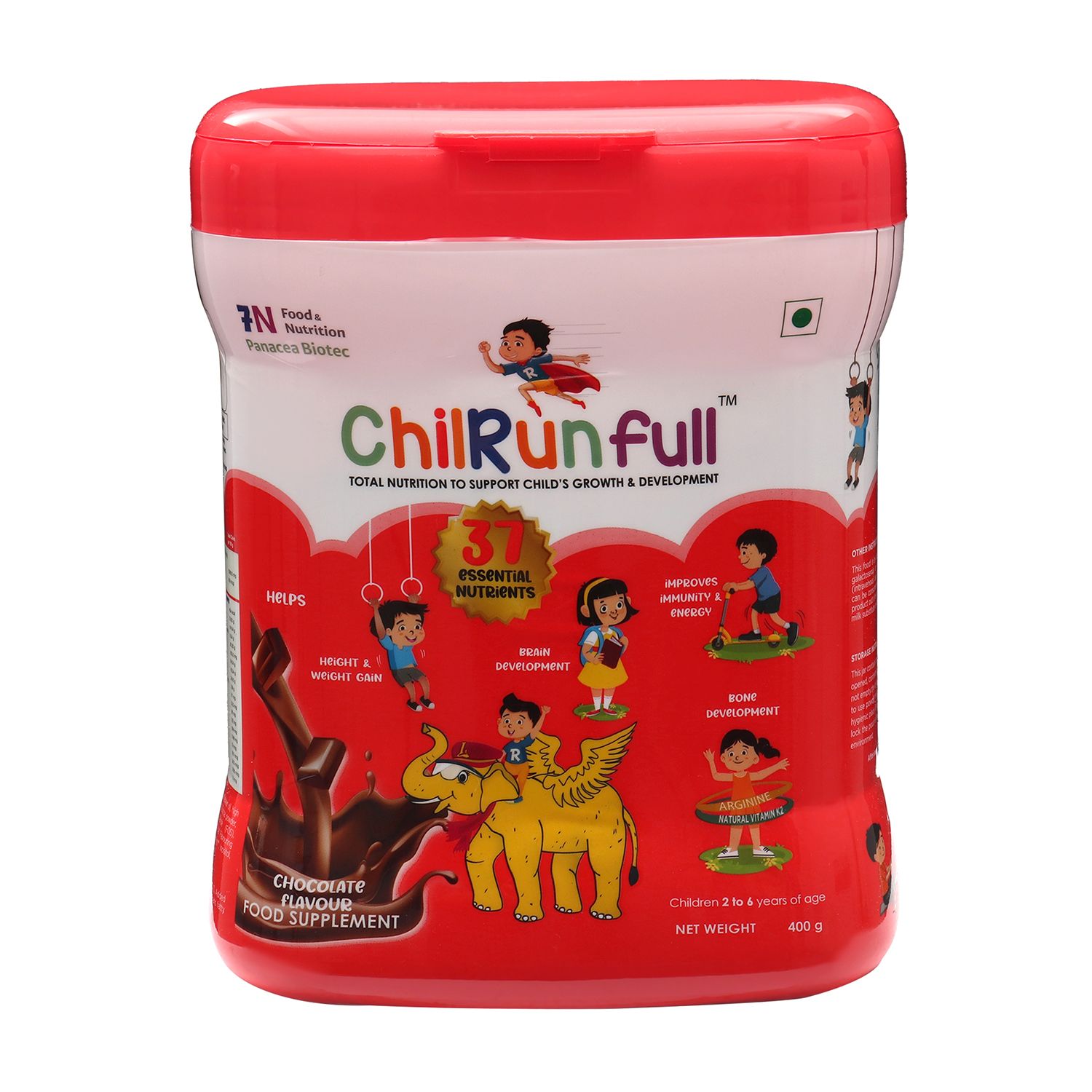 ChilRun Full 2+ Health and Nutrition Drink, Chocolate, 400g, Jar. Total ...