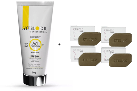 ETHIGLO deep cleansing Soap - 75g (Pack of 4) & 360* block sunscreen ...