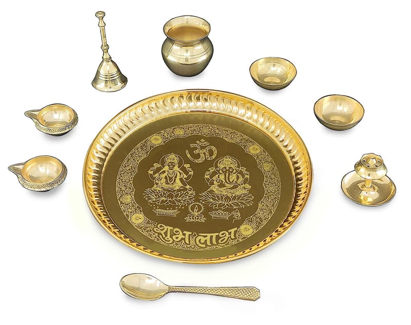Pooja Thali Set Brass Puja Thali Pital 8 Inch With Accessories Kuber ...