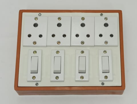 6A 4 Sockets (3 Pin Socket) & 4 Switch (Square) Extension Box with 16A ...