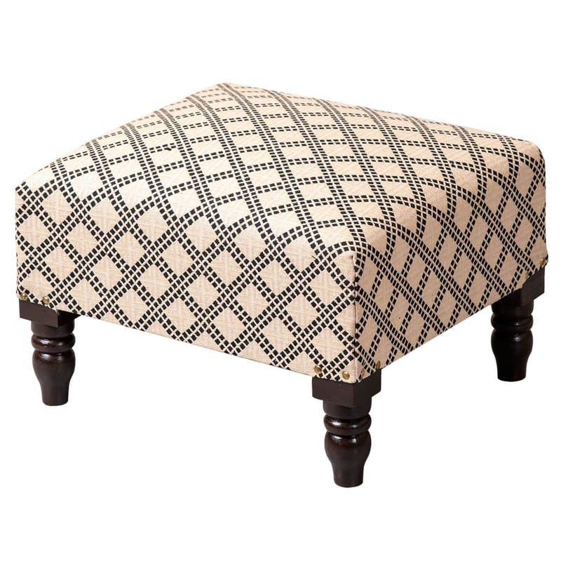Quad Jacquard Wooden Foot Stool in Cream Color