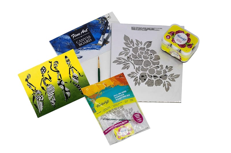 Pidilite Fevicryl All In One Artist Canvas Kit (1 Canvas, 1 Brush, 1 Acrylic Colour Kit ...