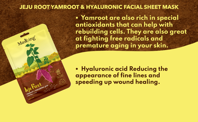 Masking Jeju Root face sheet mask for skin soothing, glowing, anti ...