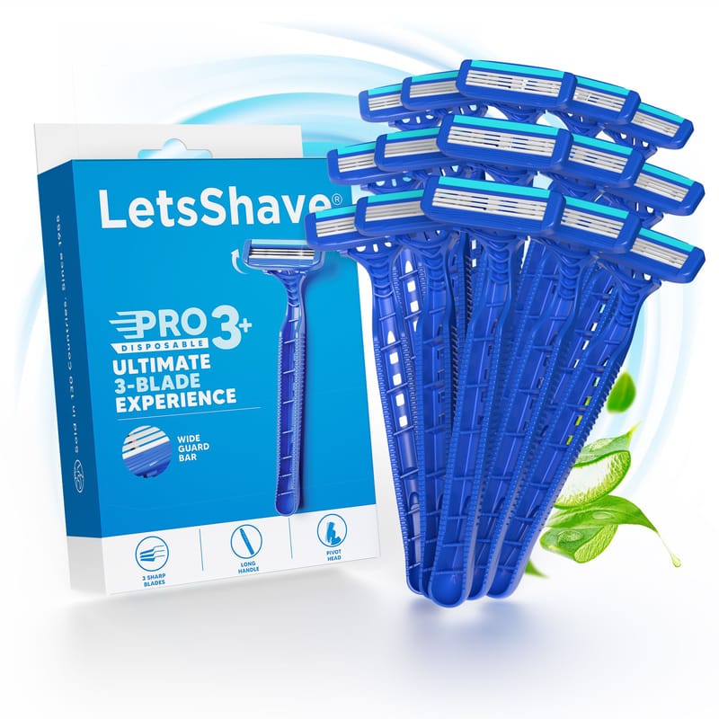LetsShave Pro 3 Plus Disposable Shaving Razor for Men, Pack of 15 ...