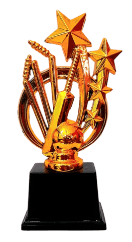 Golden Cricket Bat and Ball Trophy with Stars