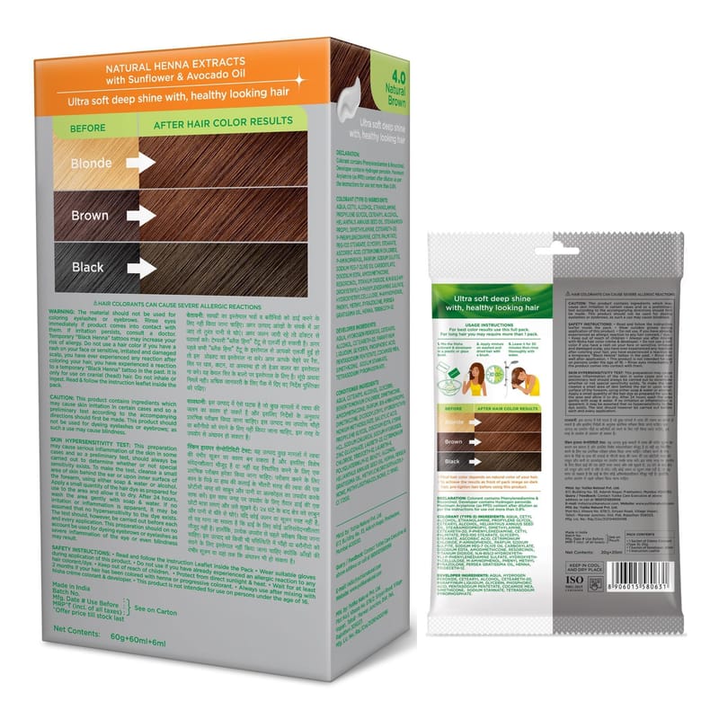 Nisha Creme Hair Color Combo Pack 4.0 Natural Brown (120g Box & 40g ...