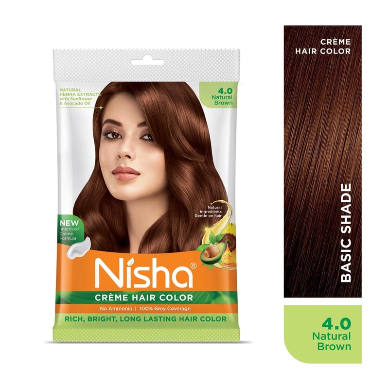 Nisha Creme Hair Color Combo Pack 4.0 Natural Brown (120g Box & 40g ...