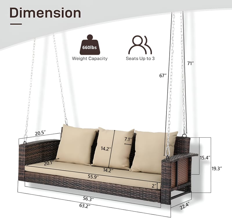 MJA FURNITURE Patio Outdoor Swing Chair 3 Seater Without Stand for ...