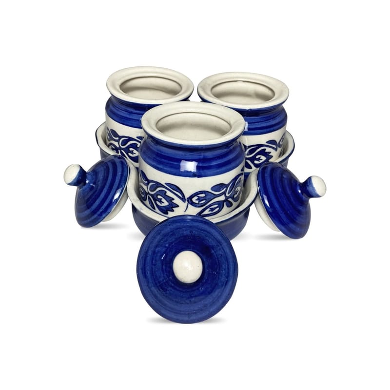Ceramic Dining Royal Blue Floral Hand-painted Three Pickle Ceramic Jars ...