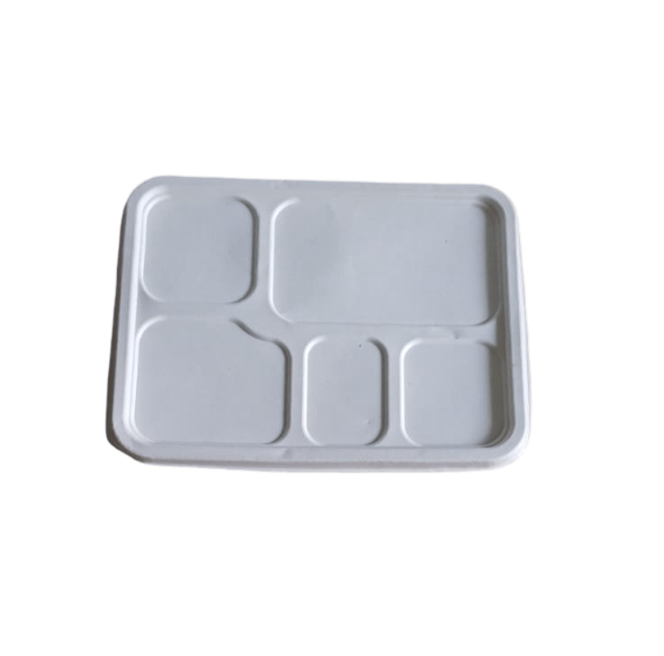 5 Compartment White Disposable Foam Lunch Tray with Lid - 100% ...
