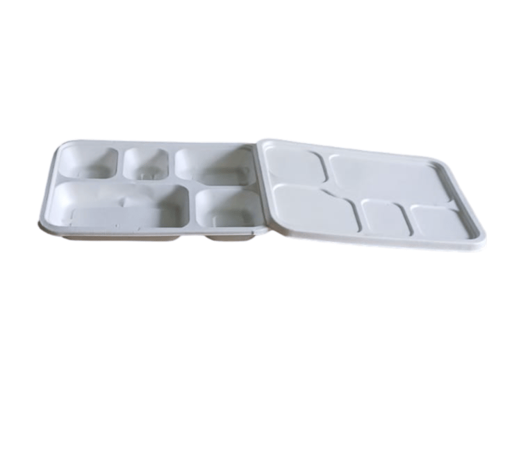 5 Compartment White Disposable Foam Lunch Tray with Lid - 100% ...