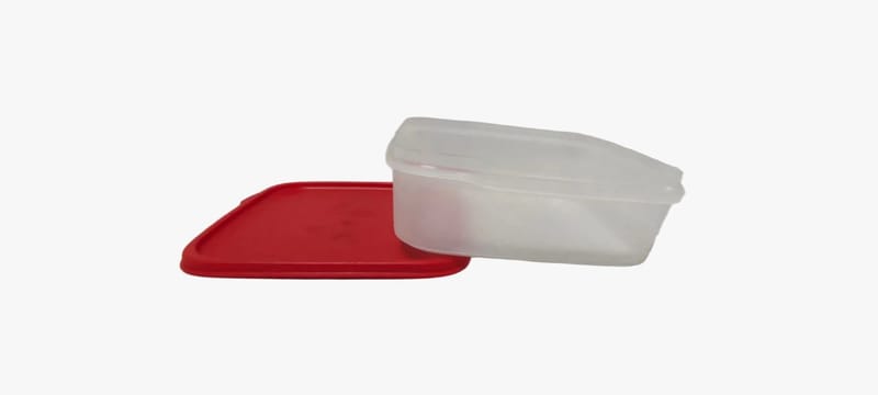 Square Plastic Food Storage Container with Red Lid