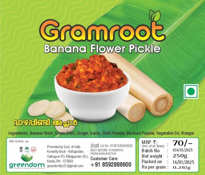 Gramroot Banana Stem Pickle - Authentic Indian Pickle Made with Fresh ...