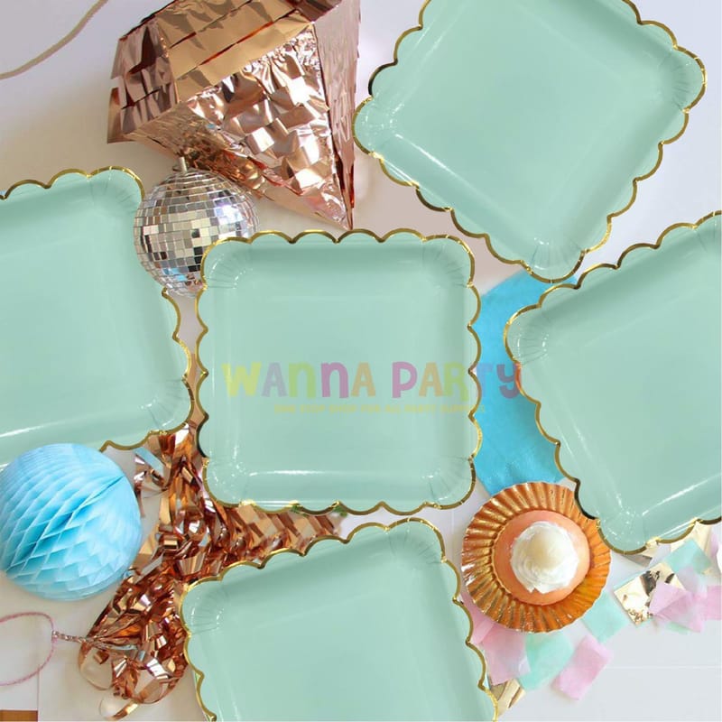 Wanna Party 10" Lime Green Square Plates with Golden Rim - 10 PC