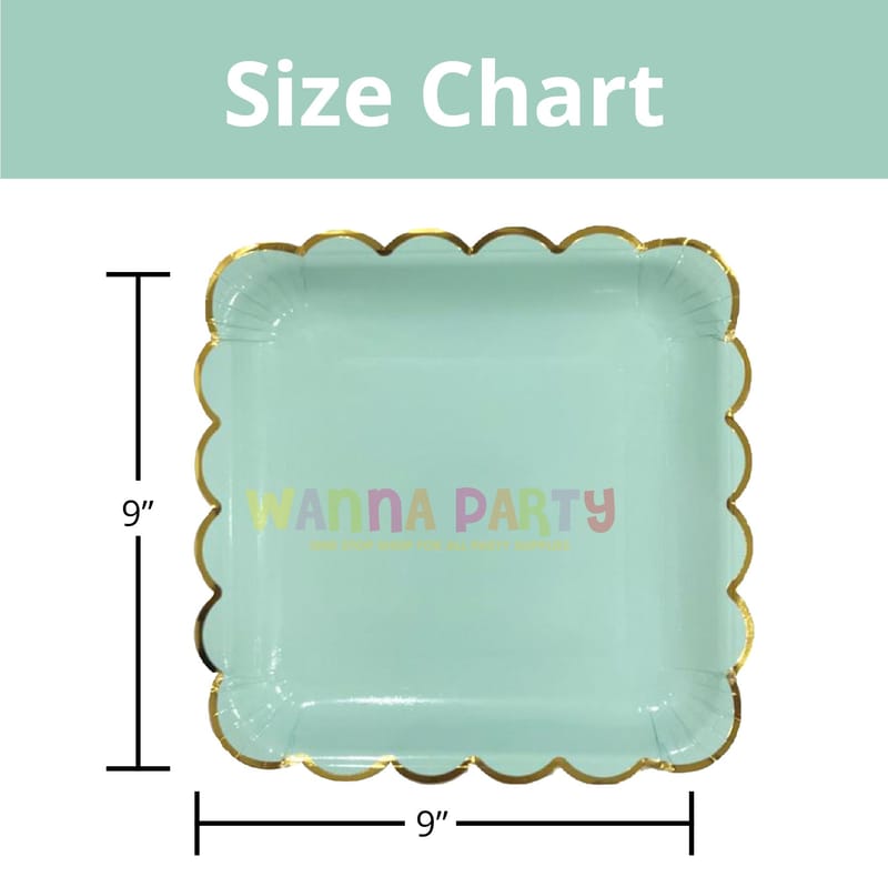 Wanna Party 10" Lime Green Square Plates with Golden Rim - 10 PC