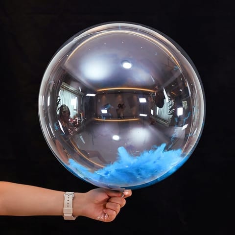 Wanna Party TransParent Balloon w/ Blue Feathers 18"