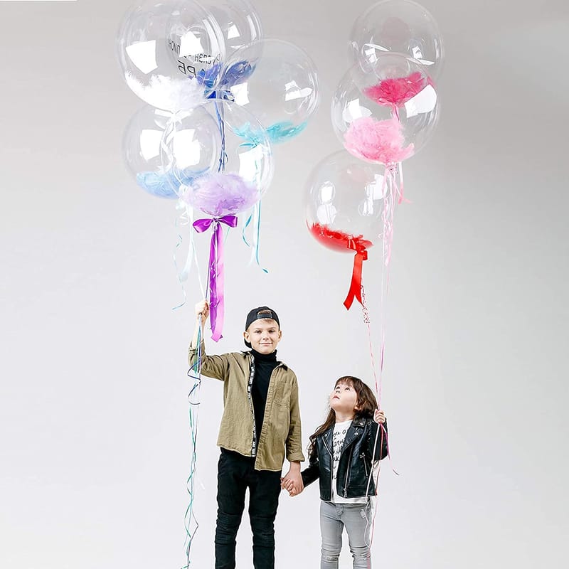 Wanna Party TransParent Balloon w/ Blue Feathers 18"