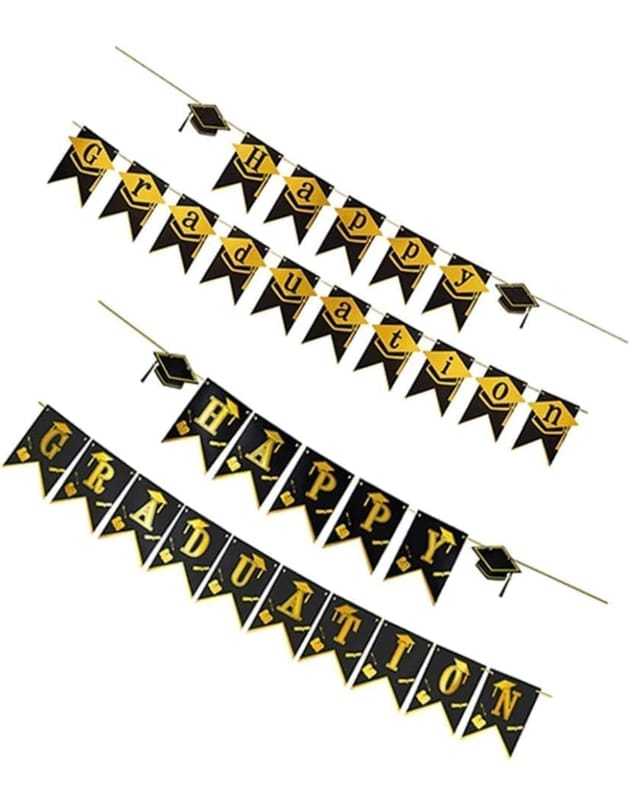 Wanna Party HaPPy Graduation Hat Banner Black & Gold