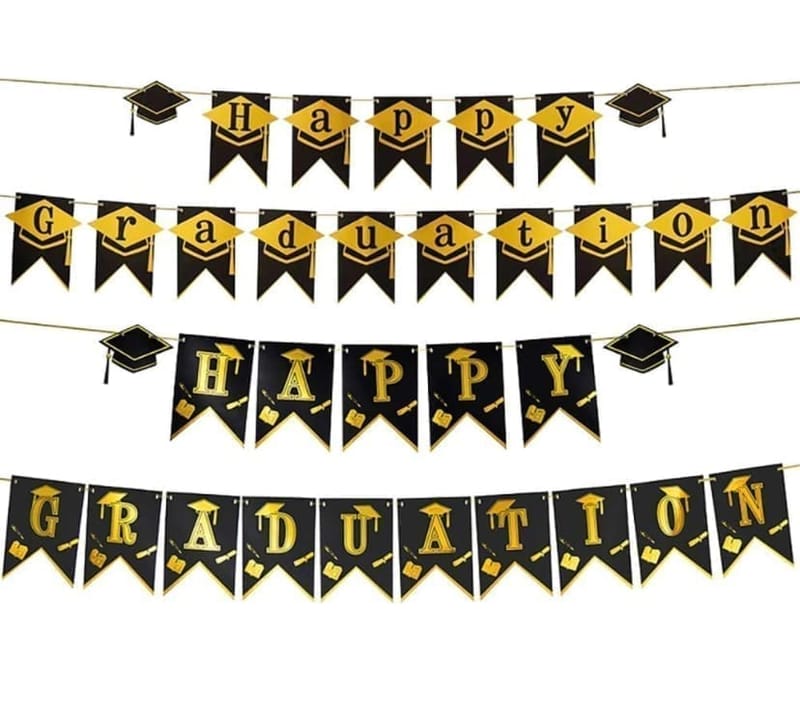 Wanna Party HaPPy Graduation Hat Banner Black & Gold