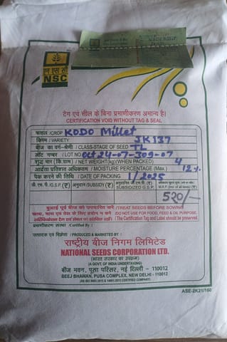 NSC Kodo Millet JK 137 Truthfully Labeled 4 Kg Bag