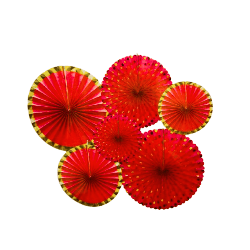 Wanna Party Pastel Red Paper Fans Set - 6PC