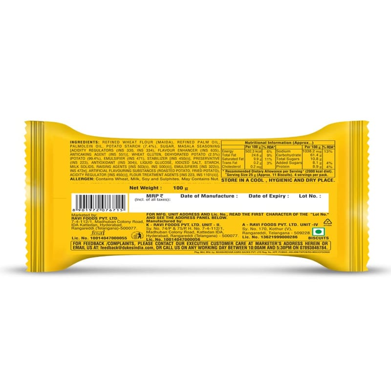 Dukes Alooz Crisp Potato Biscuits Majedar Chatpata Masala Flavoured ...